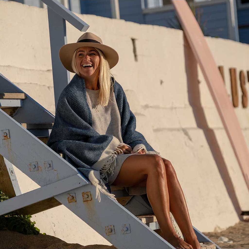 Atlantic Blankets | Herringbone Wool Blanket | Sailor Blue - WildBounds