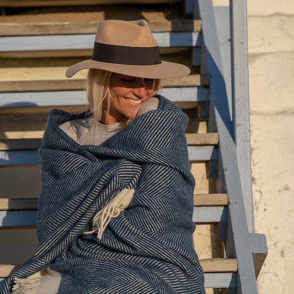 Atlantic Blankets | Herringbone Wool Blanket | Sailor Blue - WildBounds
