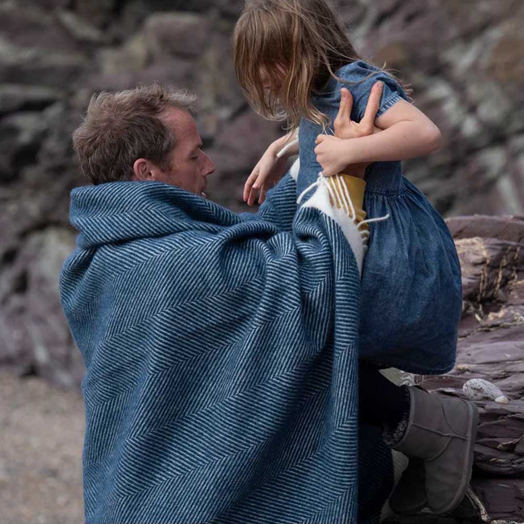 Atlantic Blankets | Herringbone Wool Blanket | Sailor Blue - WildBounds