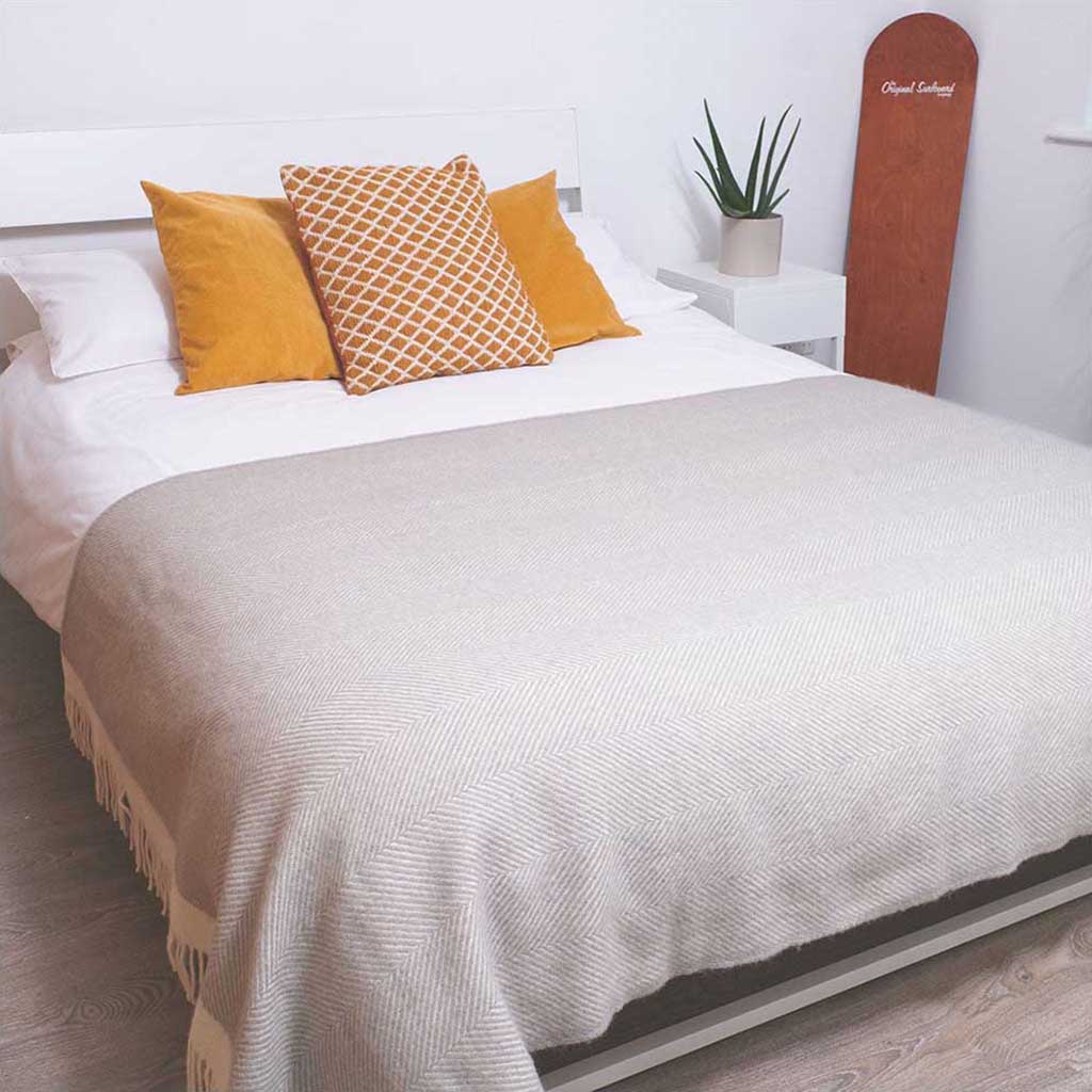 Atlantic Blankets | Herringbone Wool Blanket | Harbour Mist - WildBounds