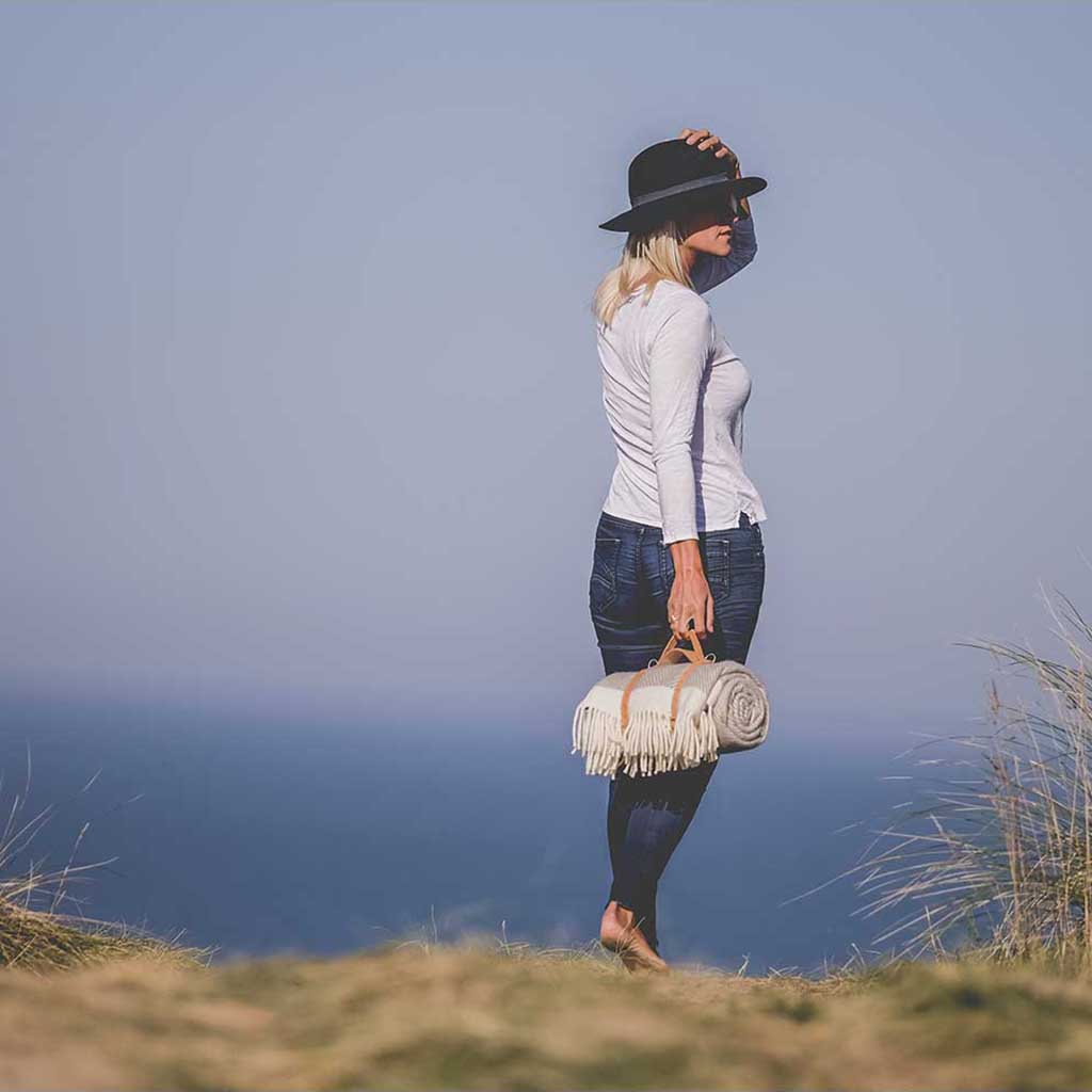Atlantic Blankets | Herringbone Wool Blanket | Harbour Mist - WildBounds