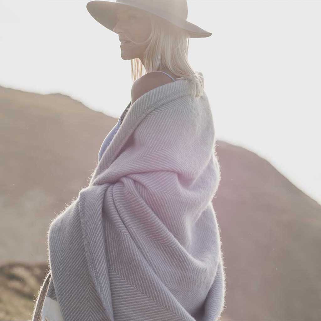 Atlantic Blankets | Herringbone Wool Blanket | Harbour Mist - WildBounds