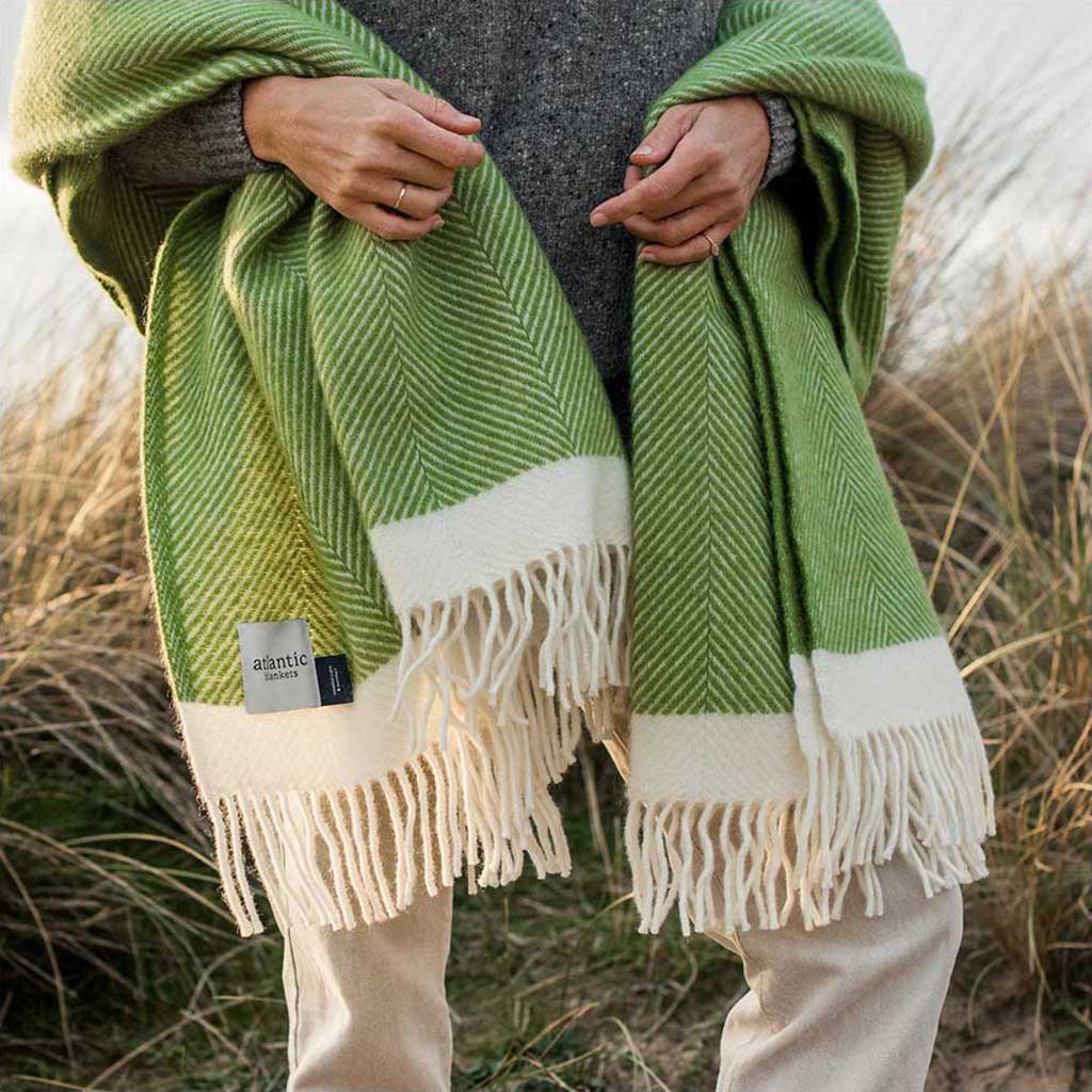 Atlantic Blankets | Herringbone Wool Blanket | Kelp Green | WildBounds