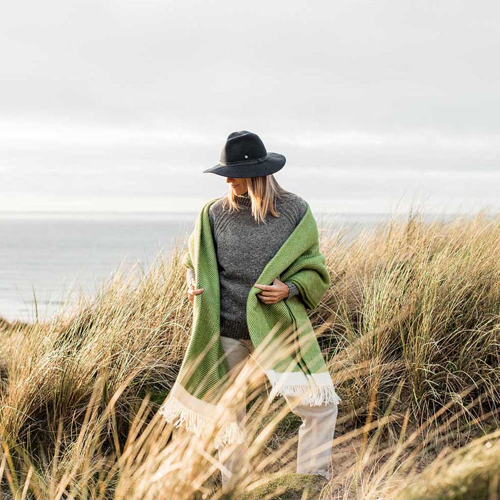 Atlantic Blankets | Herringbone Wool Blanket | Kelp Green | WildBounds
