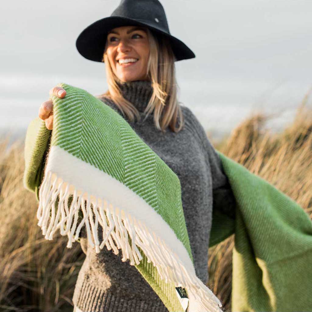 Atlantic Blankets | Herringbone Wool Blanket | Kelp Green | WildBounds