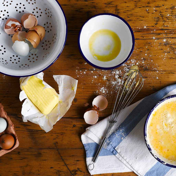 Falcon Enamelware | Prep Set | Enamel Cookware | White w/ Blue Rim ...